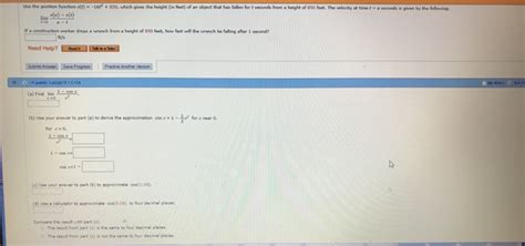 solved use the position function s t 16t 2 850 which