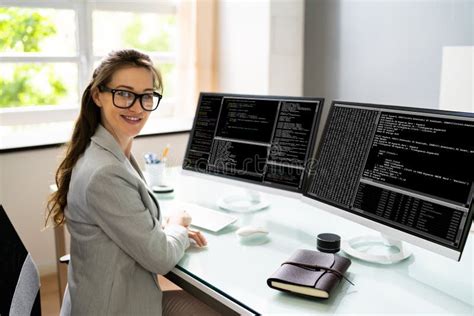 Programmer Woman Coding On Computer Stock Image Image Of Computer
