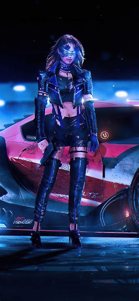 1242x2688 Cyber Girl With Red Car Iphone Xs Max Hd 4k Wallpapers