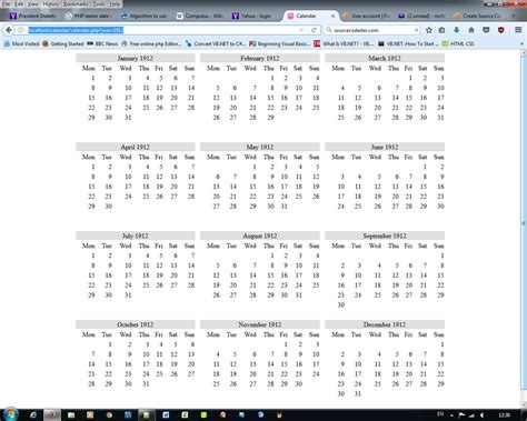 easter date and 12 months calendar for any year in php