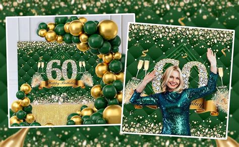 Sensfun 7x5ft Happy 60th Birthday Backdrop Green Gold
