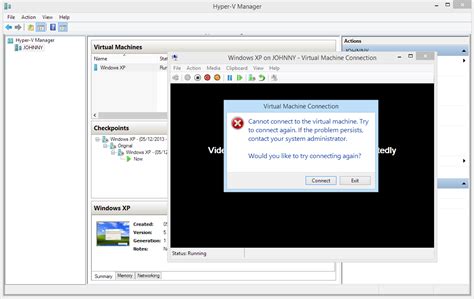windows 8 cannot connect to hyper v virtual machine