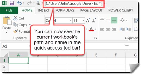 how to show the workbook location in the quick access