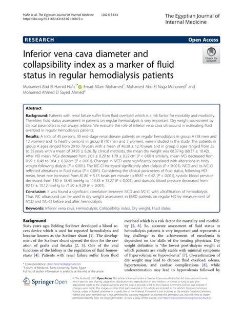 Pdf Inferior Vena Cava Diameter And Collapsibility Index As A Marker