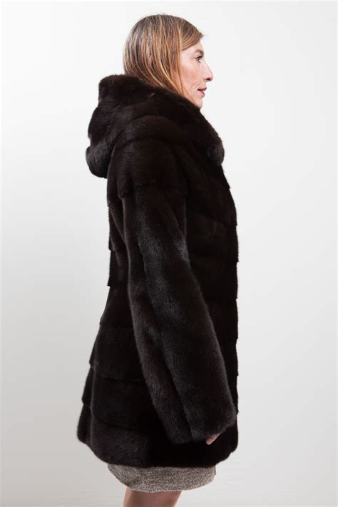Manteau De Vison Marron à Capuche Royal Saga Furs Manteau Fourrure