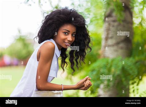Outdoor Portrait Of A Smiling Teenage Black Girl African People Stock