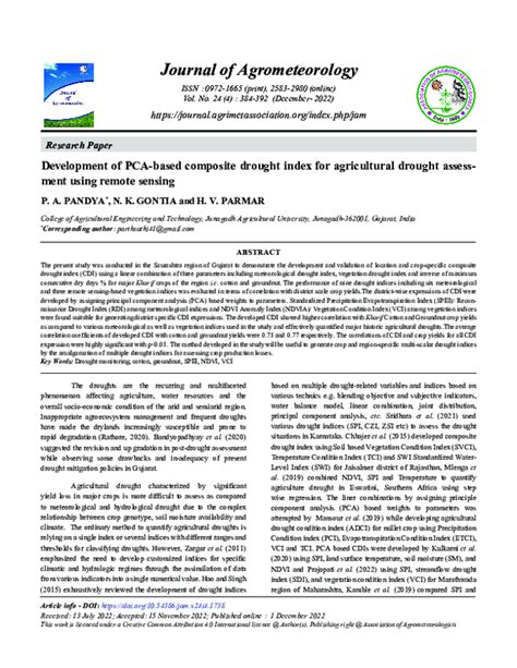 Pdf Development Of Pca Based Composite Drought Index For Agricultural