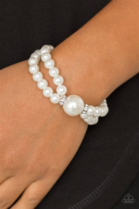 Romantic Redux White Bracelet Paparazzi Accessories Bedazzle Me