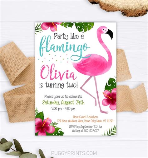 Flamingo Birthday Invitation Editable Flamingo Invitation Template