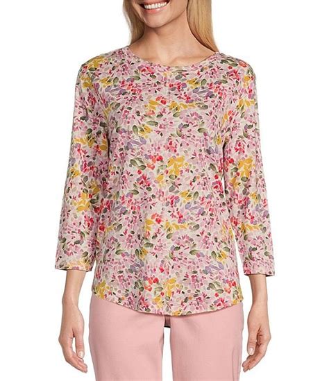 Westbound Knit Floral Print 3 4 Sleeve Crew Neck Top Dillards