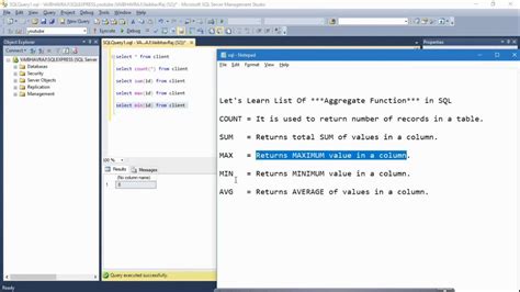 sql aggregate fuctions count sum min max avg youtube