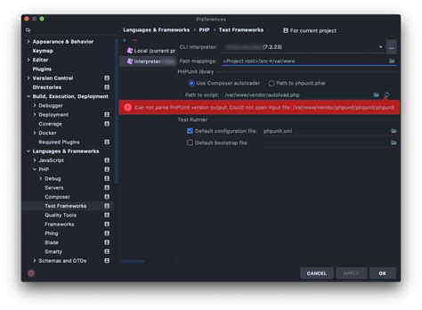 docker container with phpunit could not open input file var