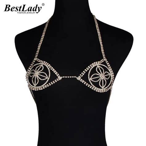 Best Lady Fashion Jewelry Bra Necklace Luxury Rhinestone Flowers