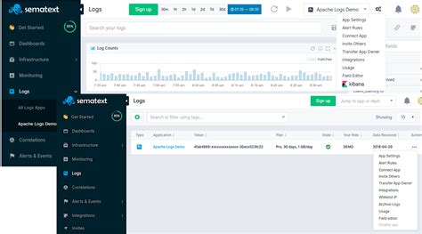 sematext logs settings