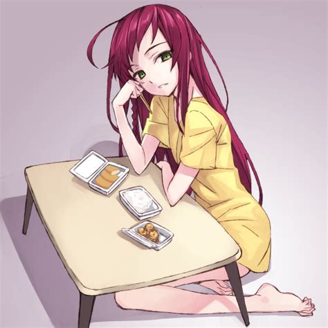 Safebooru 1girl Ahoge Bad Id Barefoot Braid Chopsticks Empty Eyes