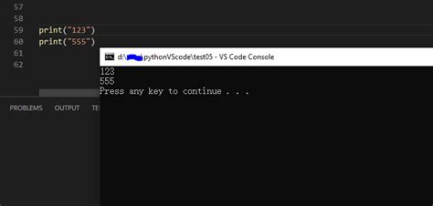 python integrated terminal vscode showing paths but not output hot