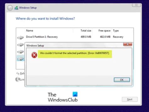 we couldn t format the selected partition error 0x80070057