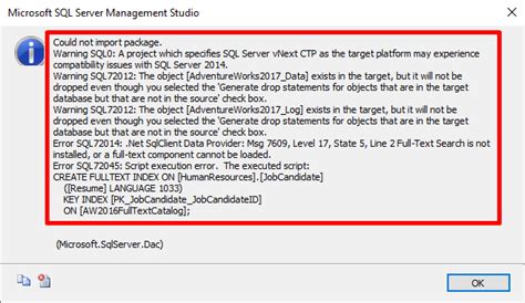 database downgrade with sql server bacpac systemconf