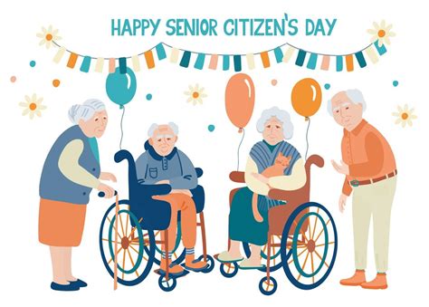 Happy Senior Citizens Day Lettering And Illustration Of Senior Men And