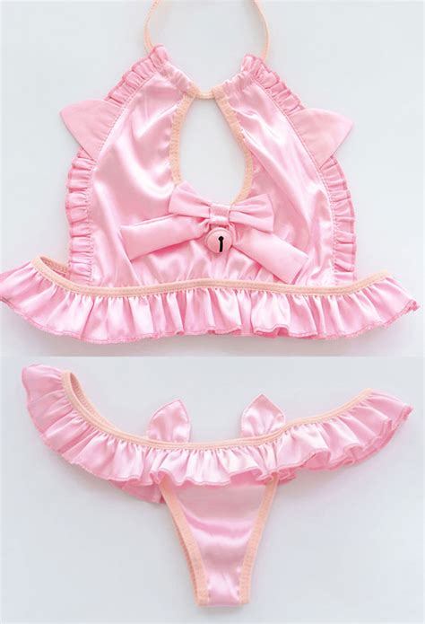 Kawaii Two Piece Bikini Set Lingerie Outfit Pink Cute Bowknot Bell