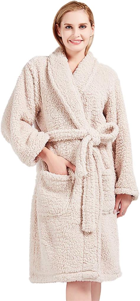 Verpert Fuzzy Robe For Women Warm Soft Fleece Bathrobe Plush Spa Robe