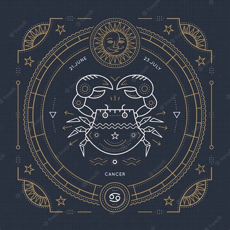 Premium Vector Vintage Thin Line Cancer Zodiac Sign Label Retro