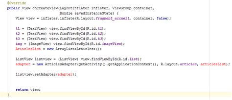 android cannot resolve symbol arraylist on oncreateview fragment