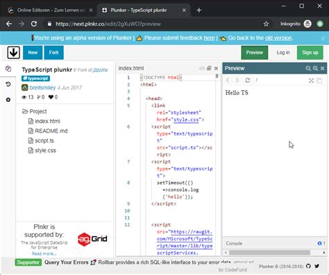 online editoren zum lernen oder entwickeln von typescript — helmbergers