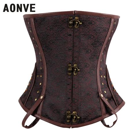 Aonve Steampunk Corset Leather Sexy Gothic Waist Trainer Modeling Strap