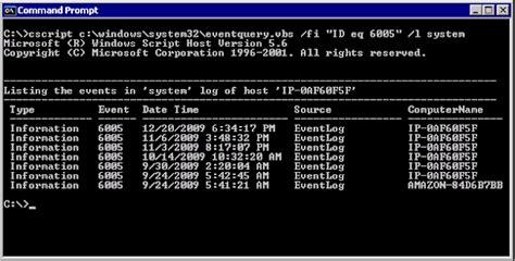 find last reboot time in windows 7 vista and windows 2008