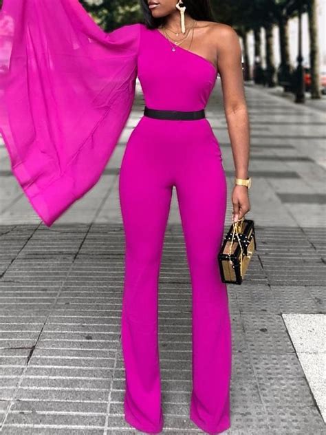 One Shoulder Bell Sleeve Jumpsuit Vestidos Estilosos Looks Casuais