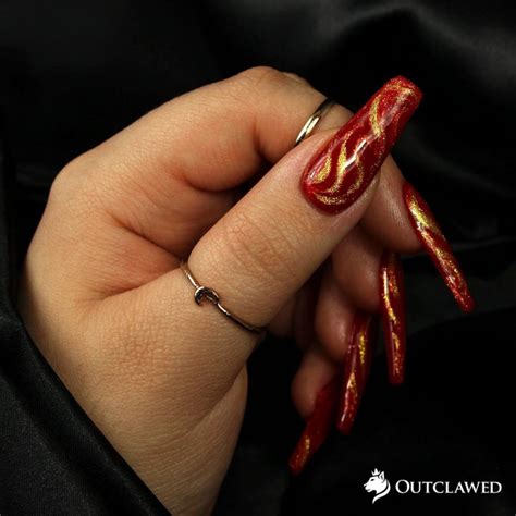 Red And Gold Swirl Glitter Nails Christmas Nails Glitter Nails Holiday