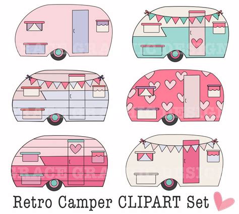 Campers And Camping Clipart Set Vector Clipart Set Commercial Use