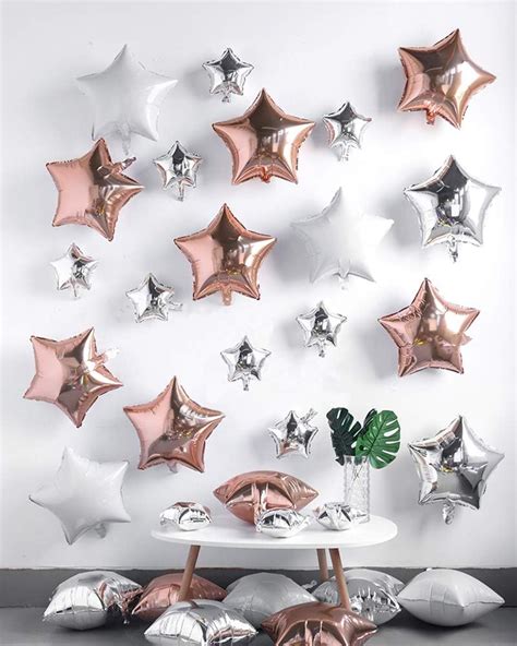 Annodeel Rose Gold Star Foil Balloons 15pcs 18inch White