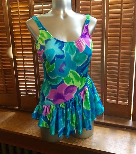 Vintage 1980s Maxine Of Hollywood Swimsuit With Ruffle Etsy