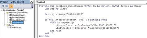 vba add a formula in a footer of excel and have it
