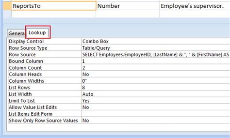 microsoft access table field lookup properties