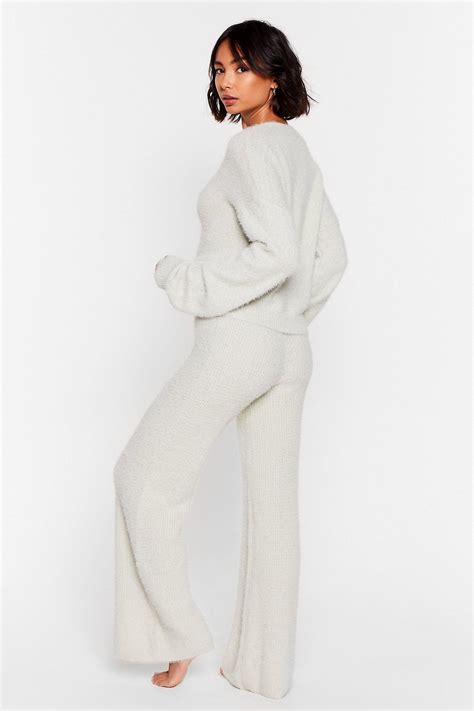 Luxe Good To Me Fluffy Knit Wide Leg Lounge Set Lounge Wear Winter