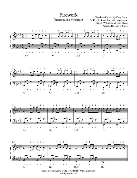 Firework By Katy Perry Sheet Music And Lesson Intermediate Level