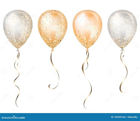 Flying Glossy White And Yellow Shiny Realistic 3d Helium Balloons With
