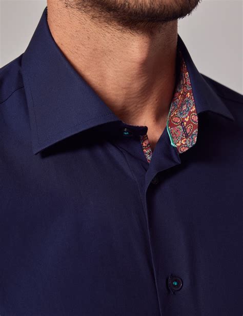 Mens Navy Slim Shirt Contrast Detail