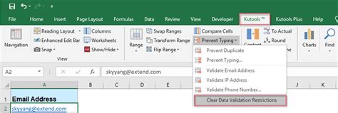 quickly validate email addresses in a column or a range of cells in