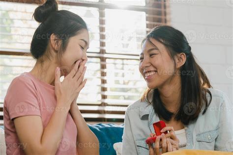 Asian Lesbian Lgbtq Women Couple Propose At Home Young Asia Lover