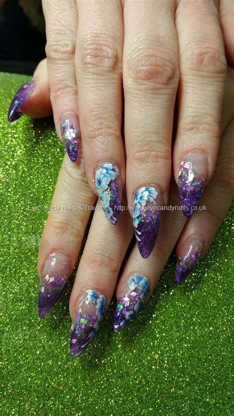 Eye Candy Nails And Training Purple Glitter Acrylic Stilettos With One
