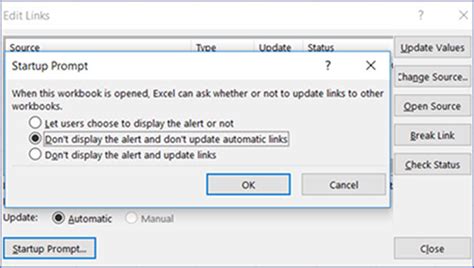 how to disable link update pop up message in excel excelnotes