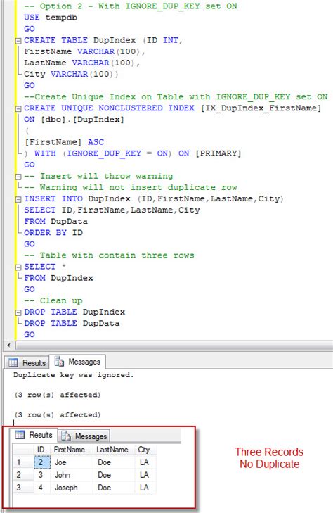 sql server unique nonclustered index creation with