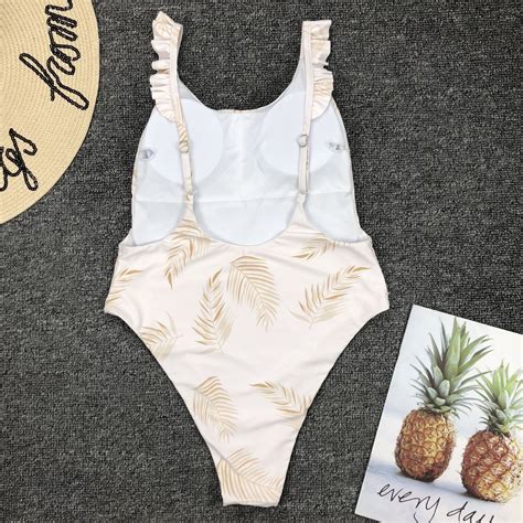 Leaf Print Sexy Backless Ruffled One Piece Swimsuit On Luulla