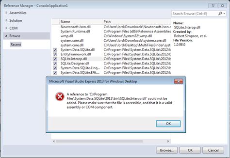 c error on add reference to sqliteterop dll stack overflow