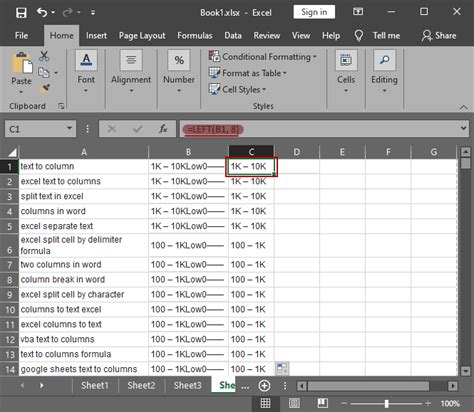 how to split text into multiple columns in excel worksheet