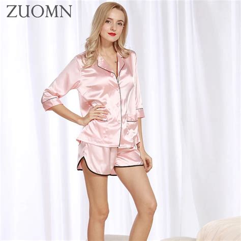 Women Summer Pajamas Ladies Sexy Silk Satin Pajama Set Sleepwear Summer